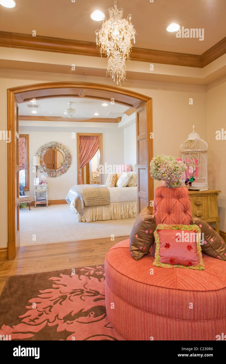 Looking into a bedroom interior from adjoining room Stock Photo - Alamy