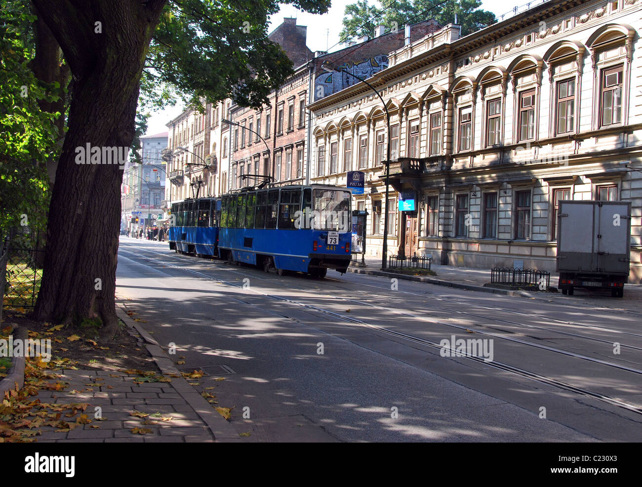 Trams - Public Transport on a Krakow city street, Poland Stock Photo ...