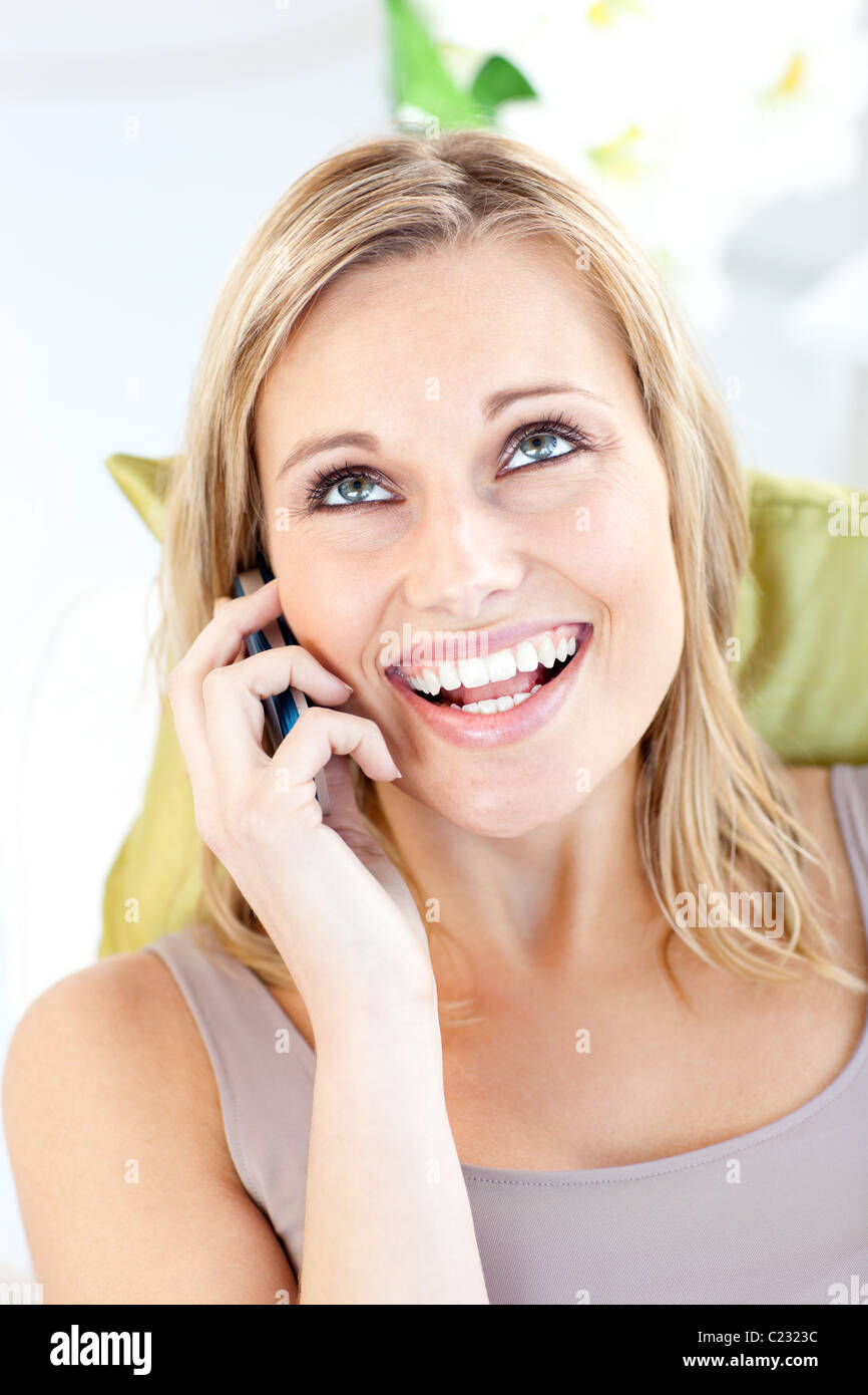 Animated woman talking on phone Stock Photo - Alamy