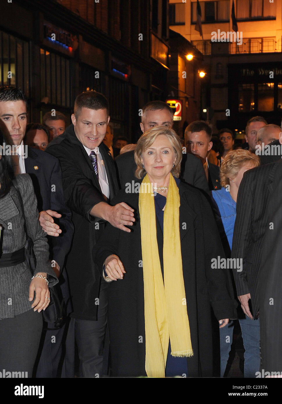 U.S. Secretary of State Hillary Clinton walks along Grafton Street with ...