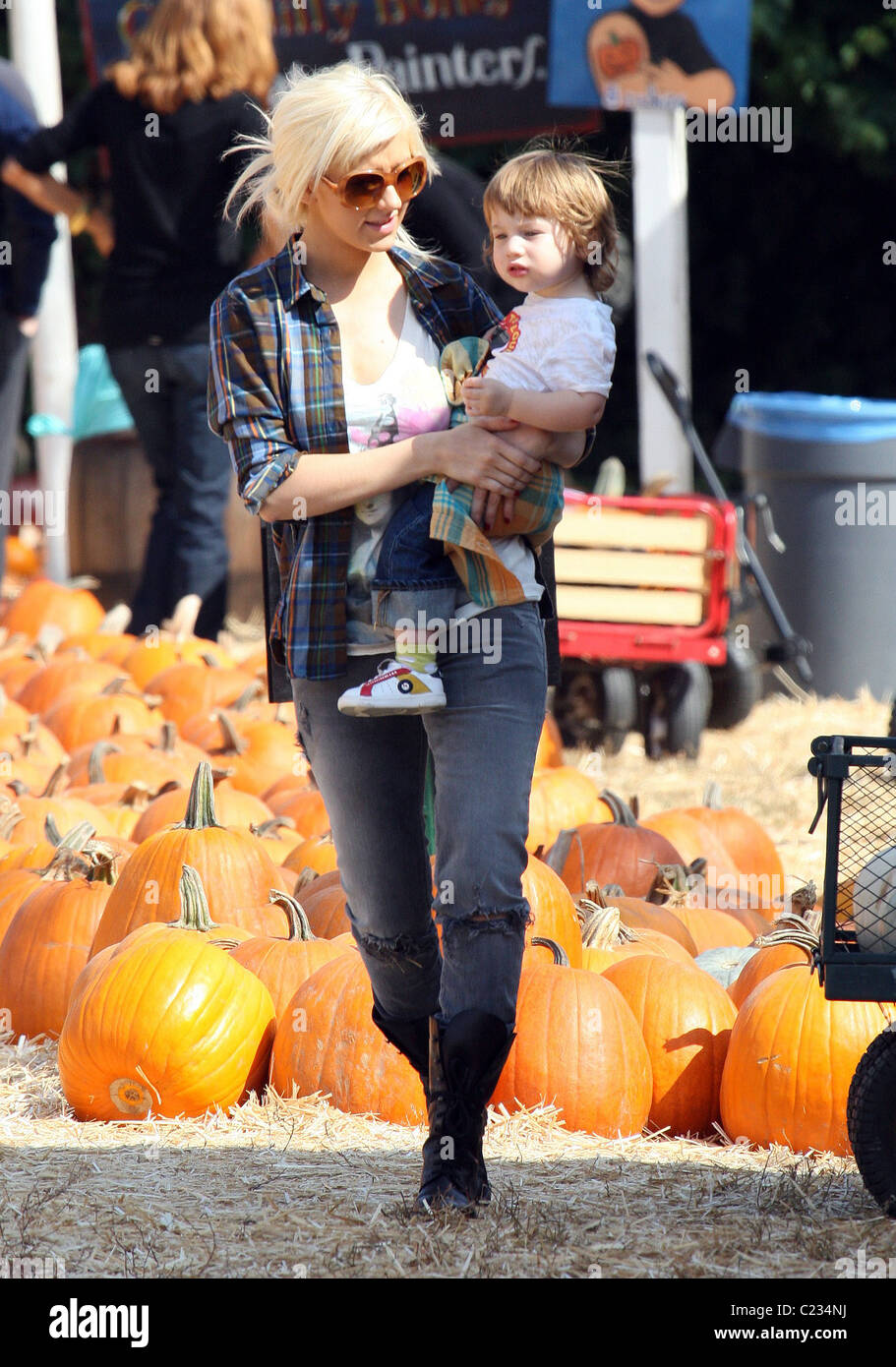Christina Aguilera with their 21 month old son son Max, visit Mr. Bones Pumpkin Patch in West ...