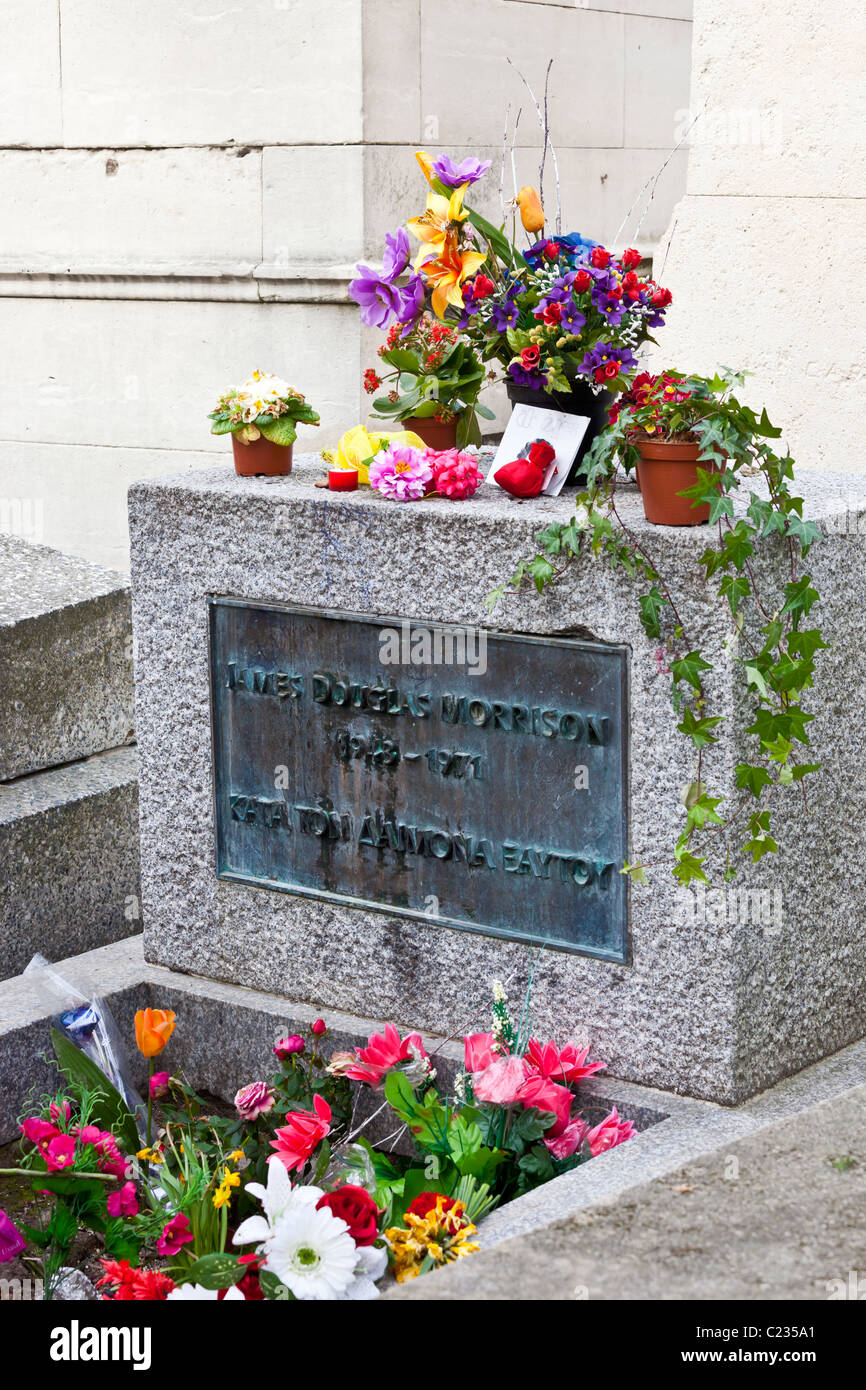 Grave of Jim Morrison at Pere LaChaise Cemetery; Paris France Stock ...