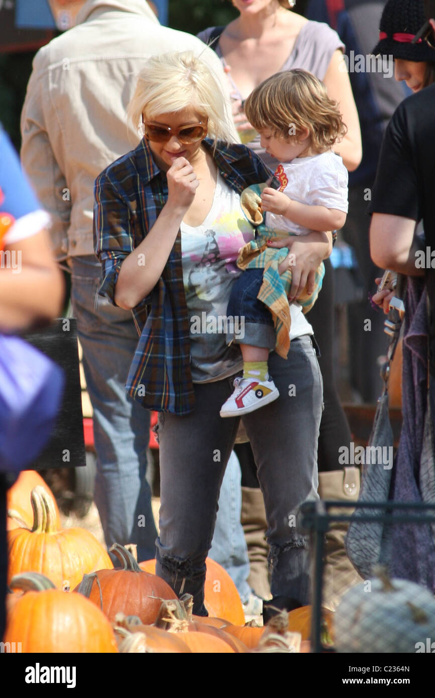 Singer Christina Aguilera takes her son Max to Mr Bones Pumpkin Patch to pick out a pumpkin for ...