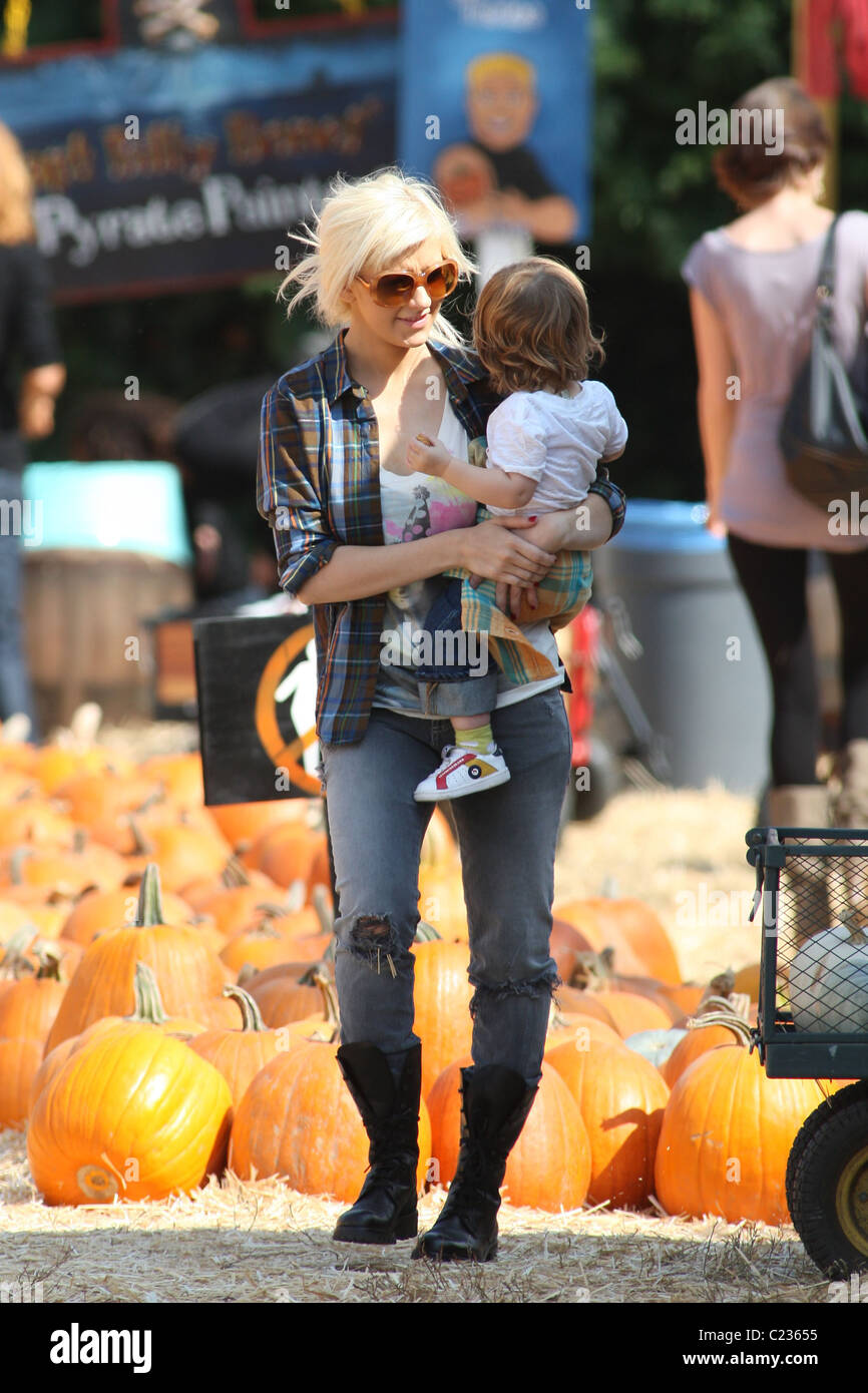 Singer Christina Aguilera takes her son Max to Mr Bones Pumpkin Patch to pick out a pumpkin for ...