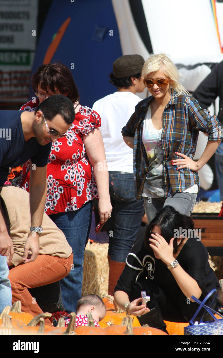 Singer Christina Aguilera takes her son Max to Mr Bones Pumpkin Patch to pick out a pumpkin for ...