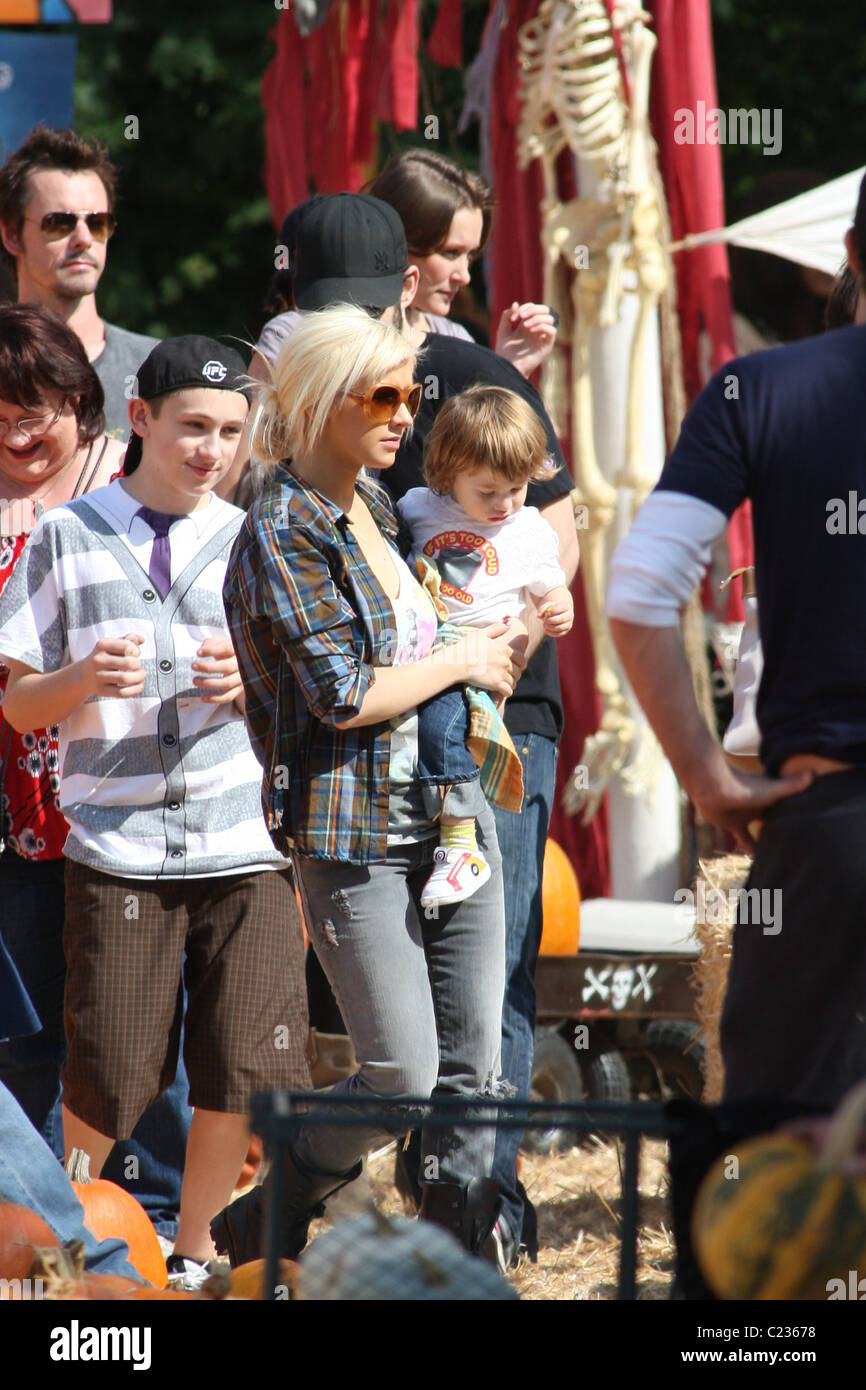 Singer Christina Aguilera takes her son Max to Mr Bones Pumpkin Patch to pick out a pumpkin for ...