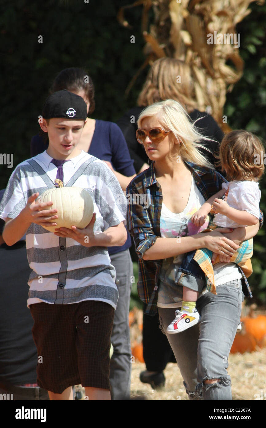 Singer Christina Aguilera takes her son Max to Mr Bones Pumpkin Patch to pick out a pumpkin for ...