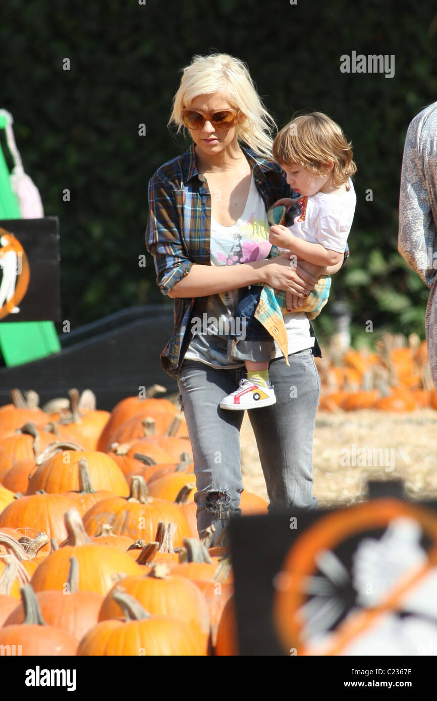 Singer Christina Aguilera takes her son Max to Mr Bones Pumpkin Patch to pick out a pumpkin for ...