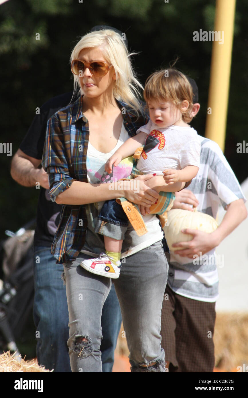 Singer Christina Aguilera takes her son Max to Mr Bones Pumpkin Patch to pick out a pumpkin for ...