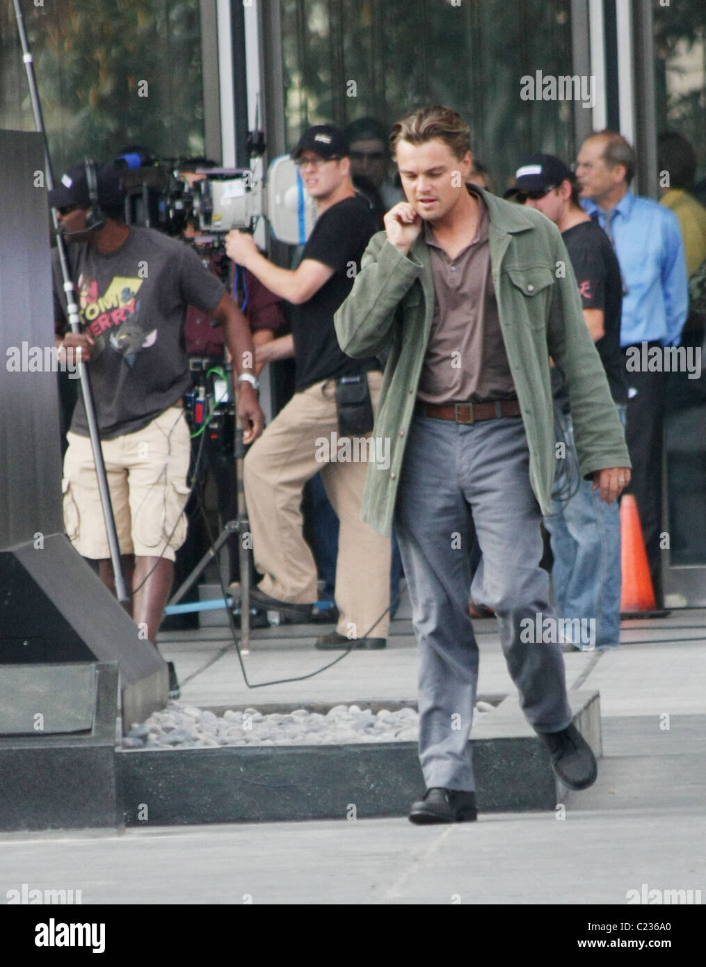 Actor Leonardo DiCaprio filming a $180 million dollar sci-fi thriller ...