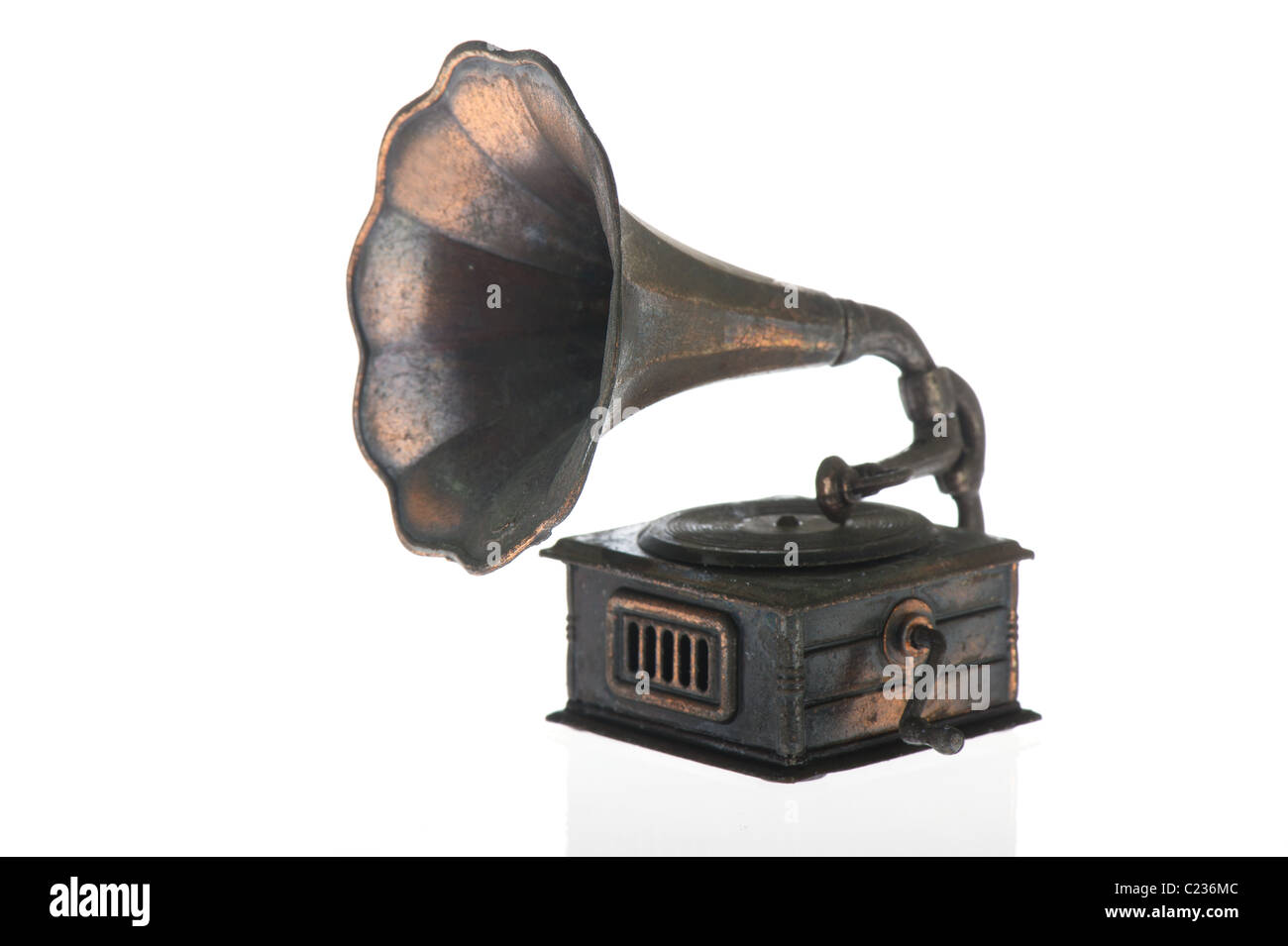 Old grammophone for playing vinyl on white background Stock Photo - Alamy