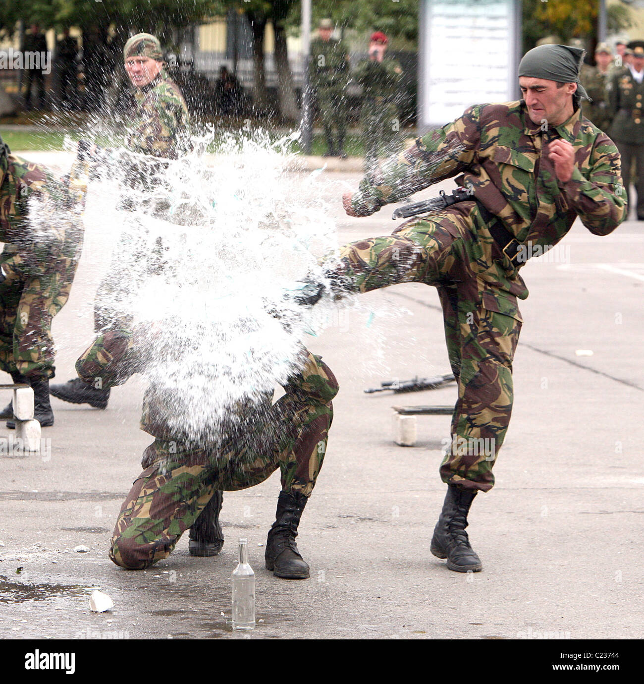 Russian soldiers practice their moves at an army unit based in Rostov ...
