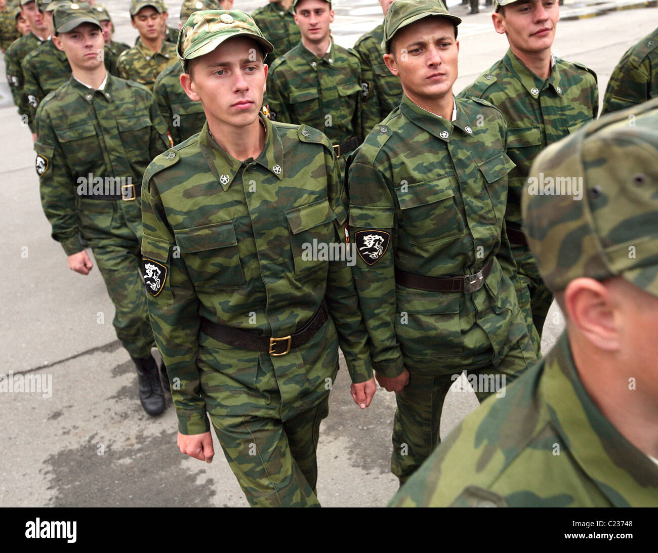 Russian soldiers practice their moves at an army unit based in Rostov ...