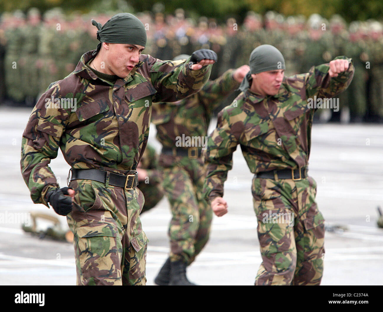 Russian soldiers practice their moves at an army unit based in Rostov ...