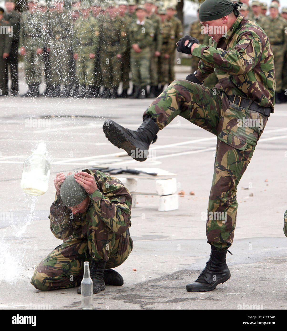 Russian soldiers practice their moves at an army unit based in Rostov ...