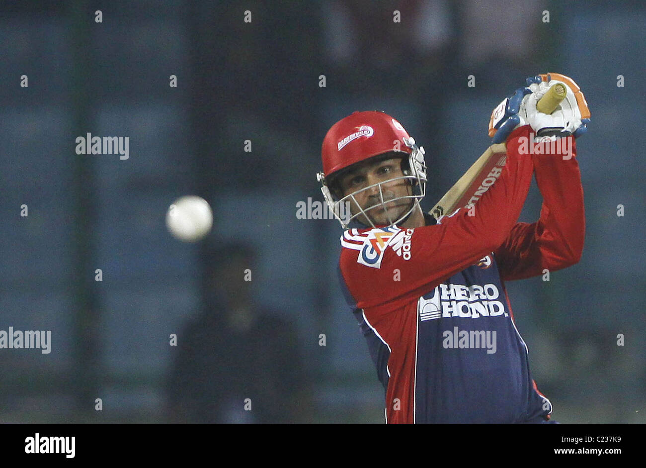 Virender Sehwag of the Daredevils plays a shot during the Airtel ...