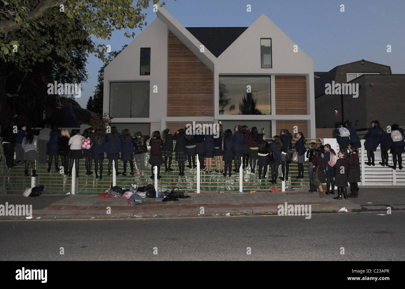 Scenes of chaos outside The X Factor House. Despite signs going up on ...