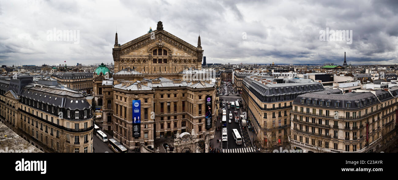 Panoramic rooftop view of Paris skyline with Paris Opera house; Paris ...