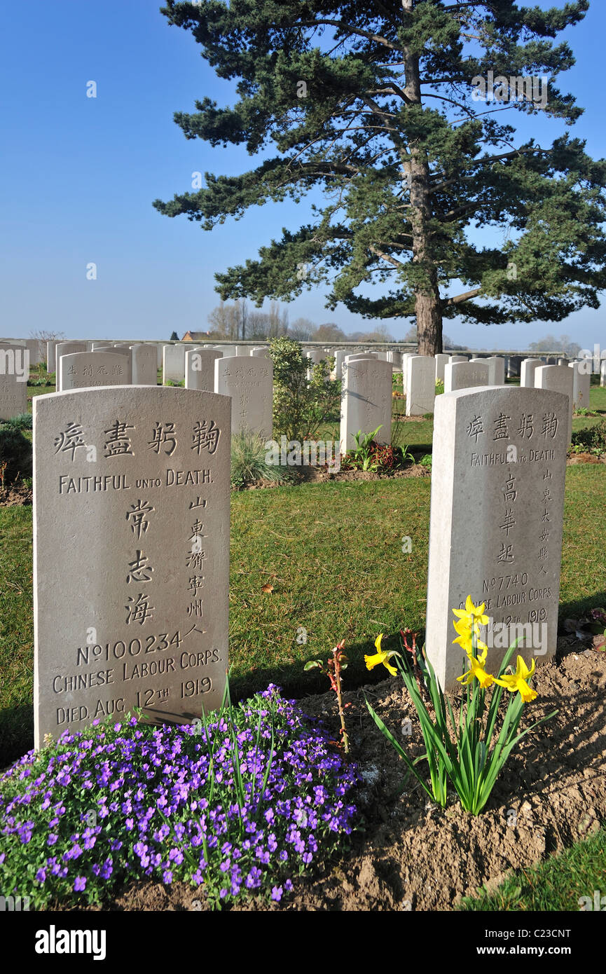 Headstones at First World War One cemetery of Chinese WW1 labourers at ...