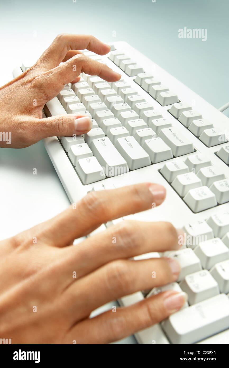Close-up of female hands doing computer work Stock Photo - Alamy