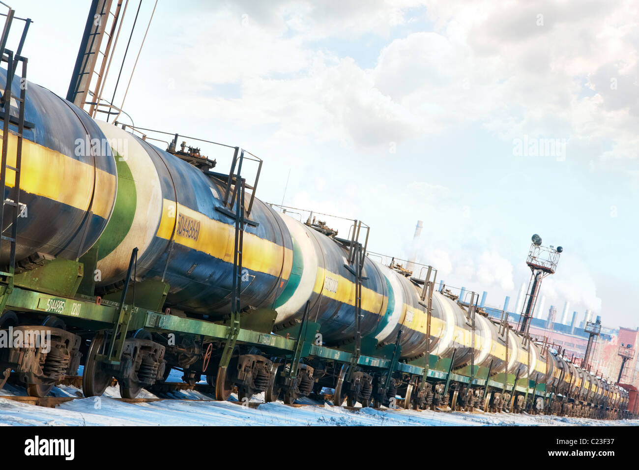 Set of tanks with oil and fuel transport by rail Stock Photo - Alamy