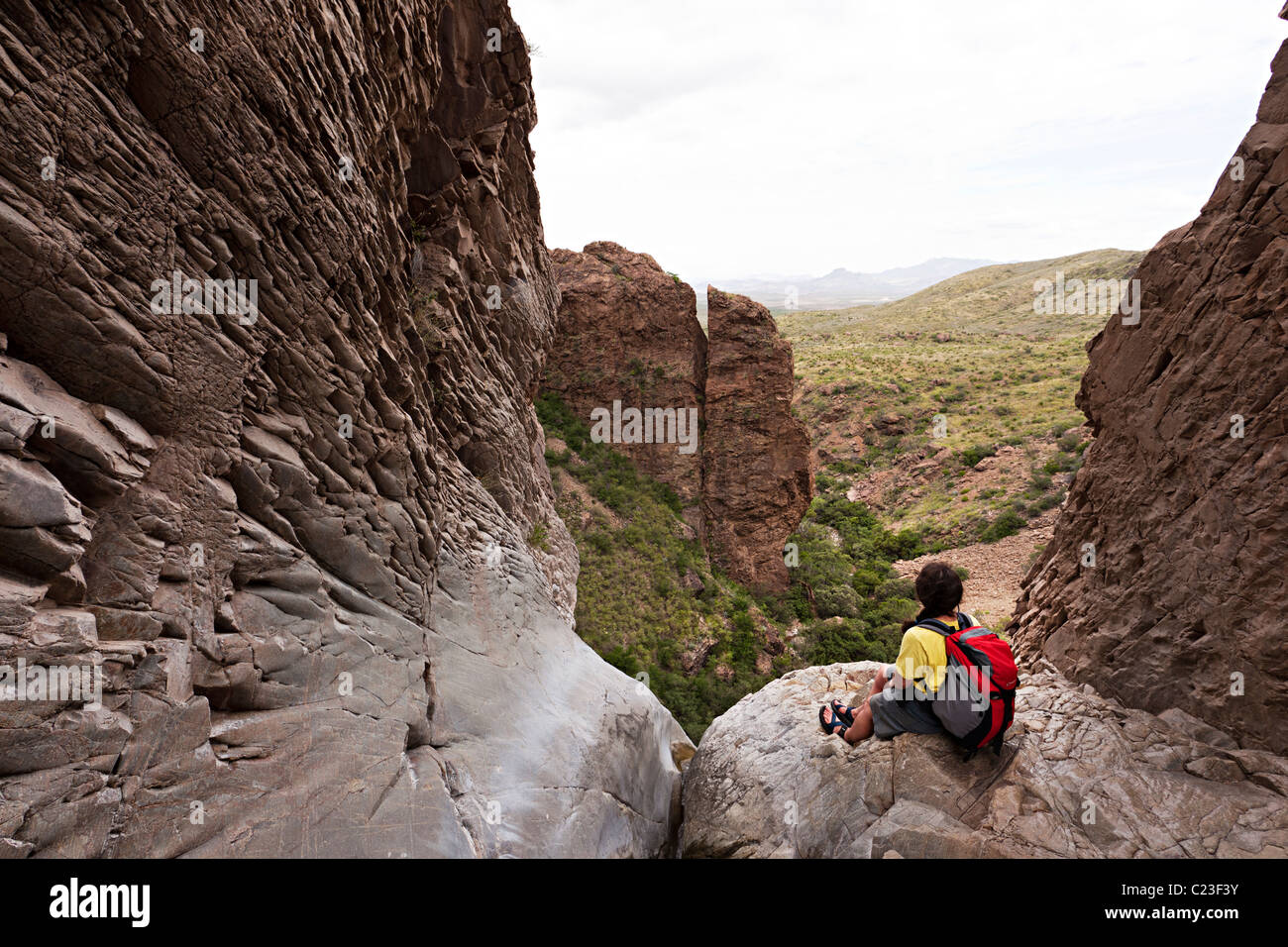 Female backpacker at the Window on the Window Trail Big Bend National ...
