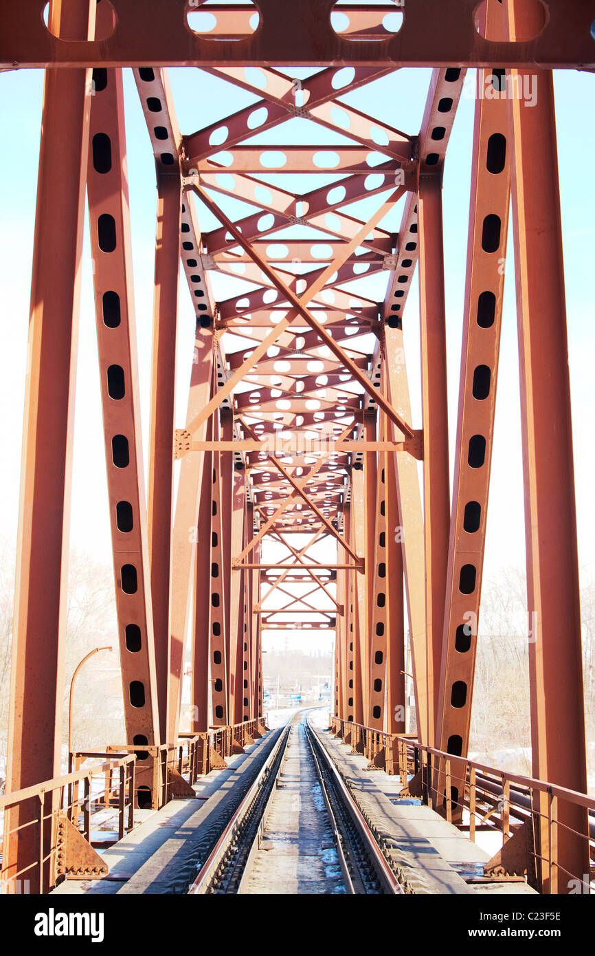 Perspective of Russian railway under railroad bridge Stock Photo - Alamy