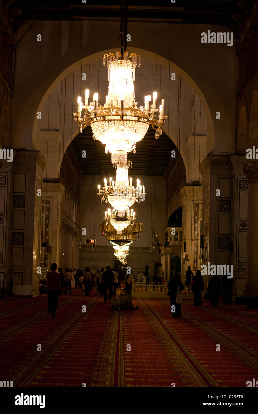 Chandeliers and Prayer Hall of Umayyad Mosque, Great Mosque of Damascus ...
