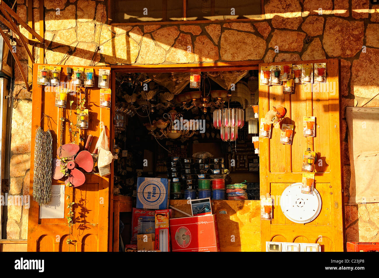 Hardware store opened on a street of the city of Siwa, western desert ...