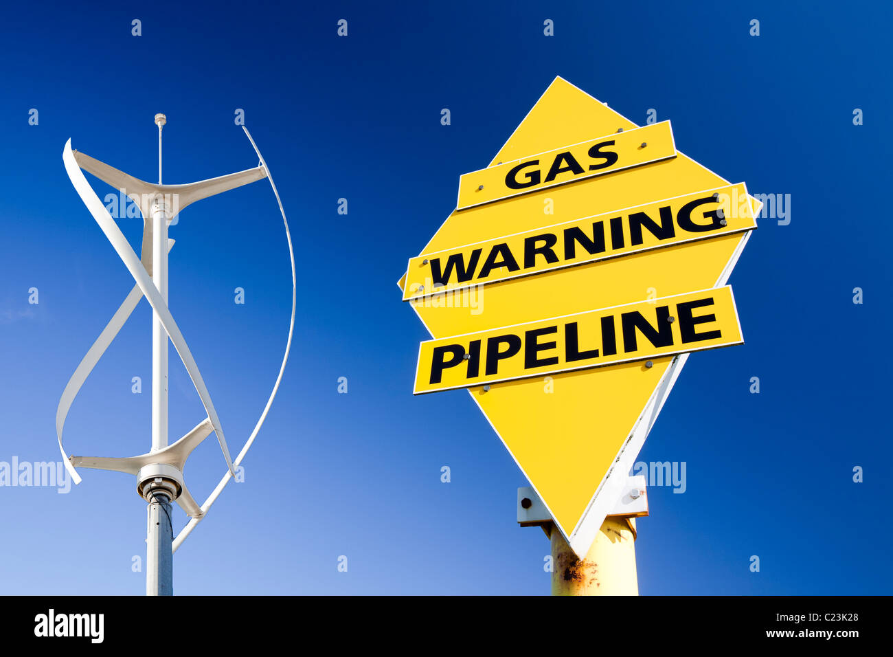 A warning sign for the gas pipeline which brings natural gas from the ...