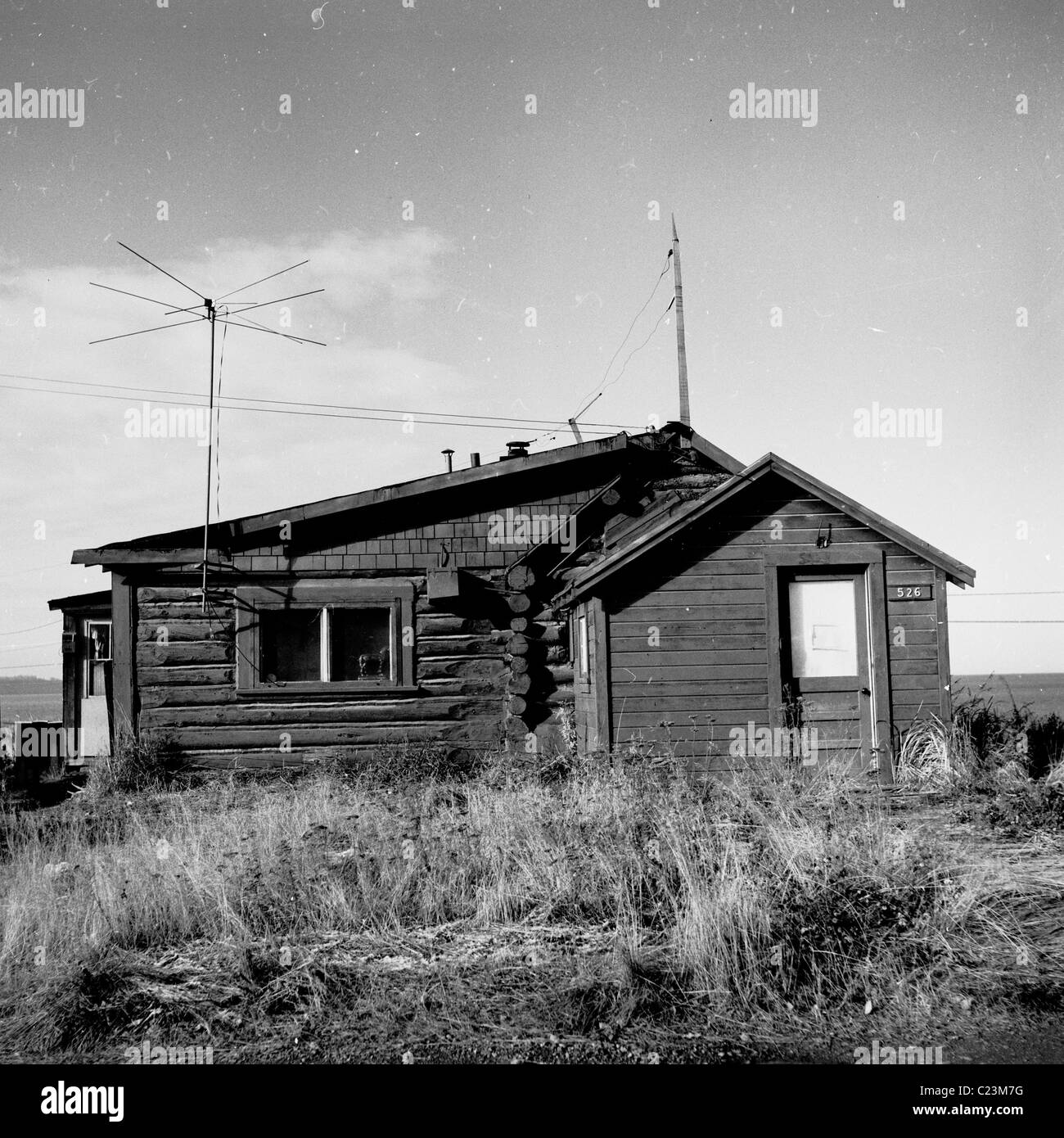 1950s. Alaska. Traditional wooden hut in Anchorage, Alaska in this ...