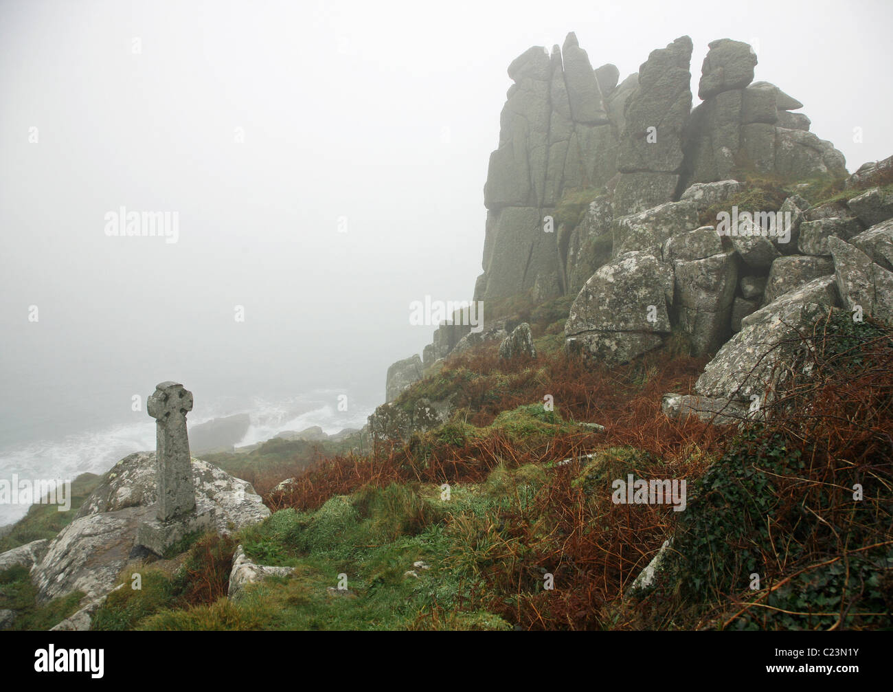 A Celtic stone cross memorial to a young botanist who died here near to ...