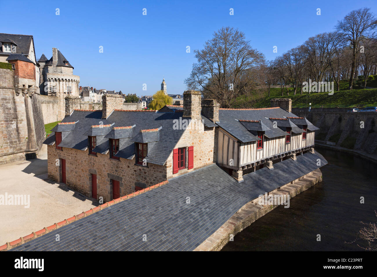 Old medieval wash houses, Lavoir, on the river outside the city walls ...