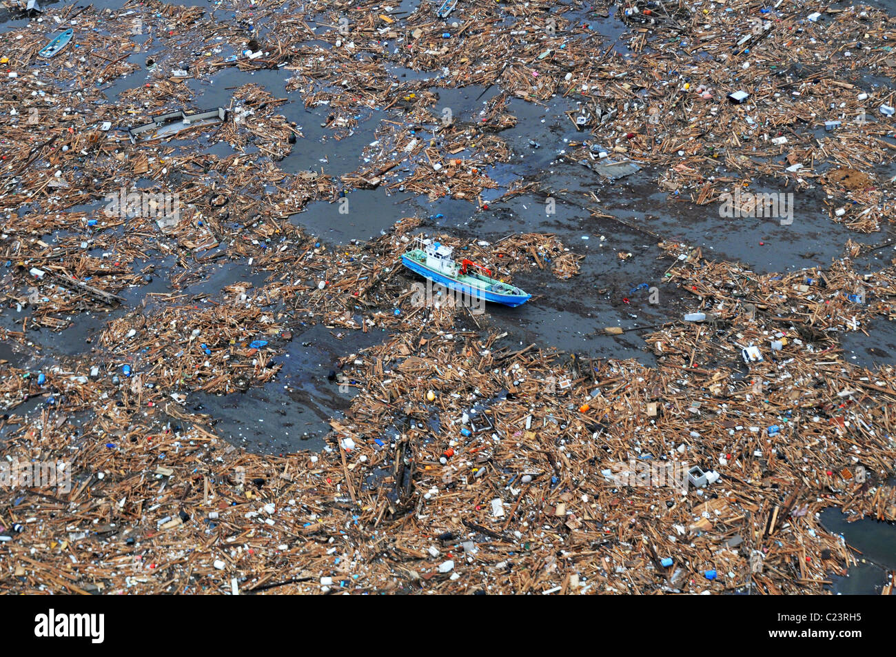(March 15, 2011) aerial view of damage to Wakuya, Japan after a 9.0 ...
