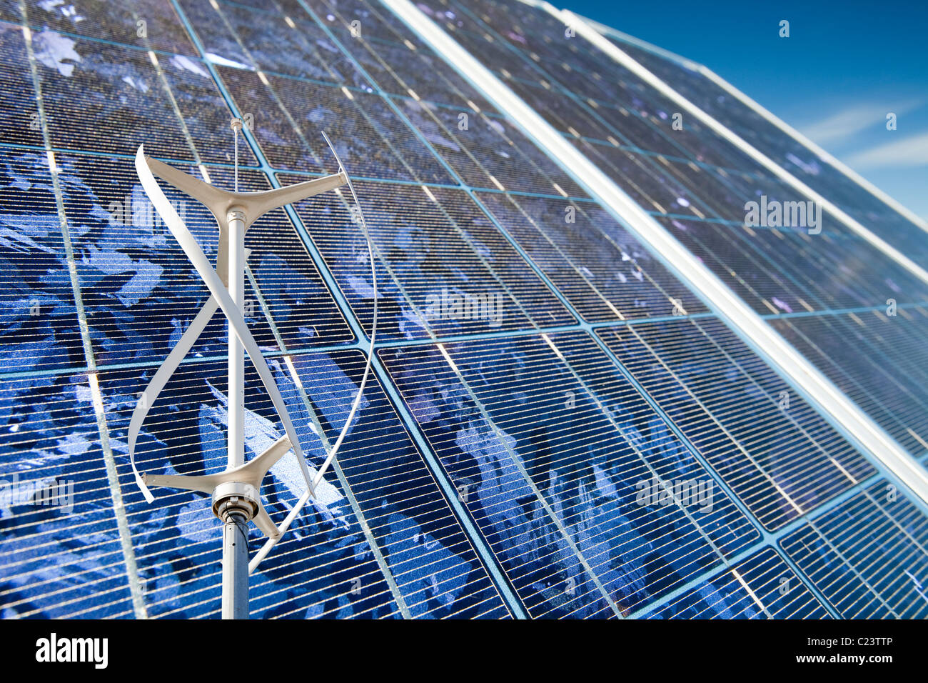 Solar panels being used to generate electricity and a vertical axis ...