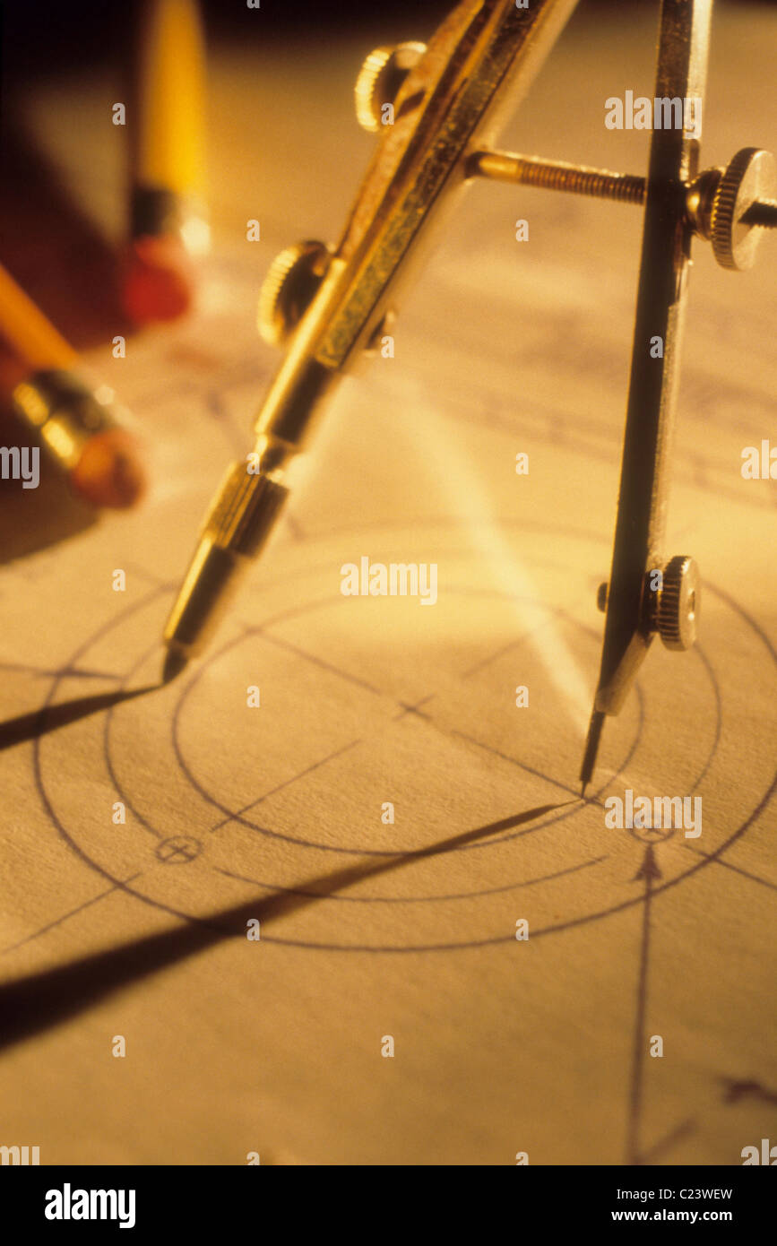 Precision geometric drawing with compass Stock Photo - Alamy