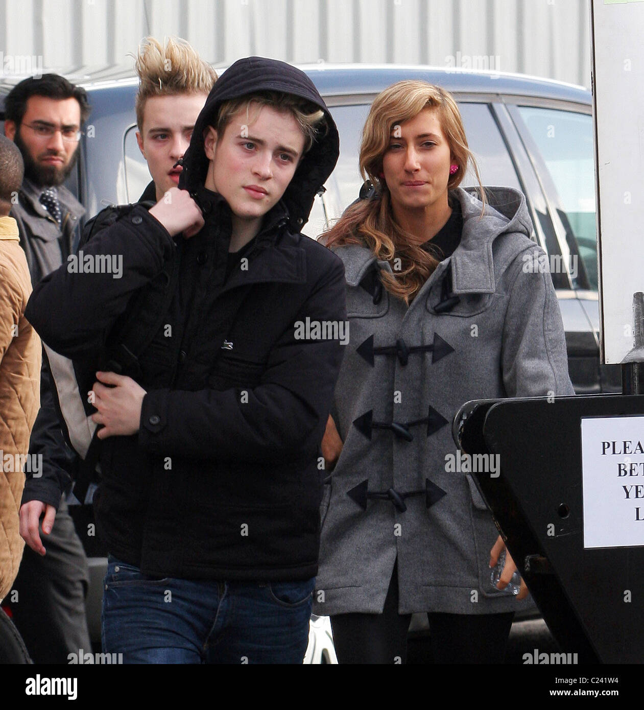 X-Factor twins John Grimes and Edward Grimes and Stacey Solomon outside ...