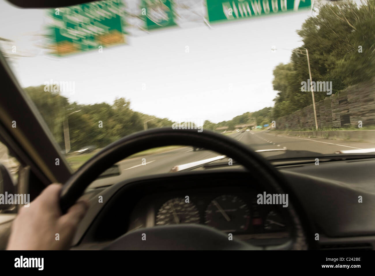 Highway seen from inside a car Stock Photo - Alamy