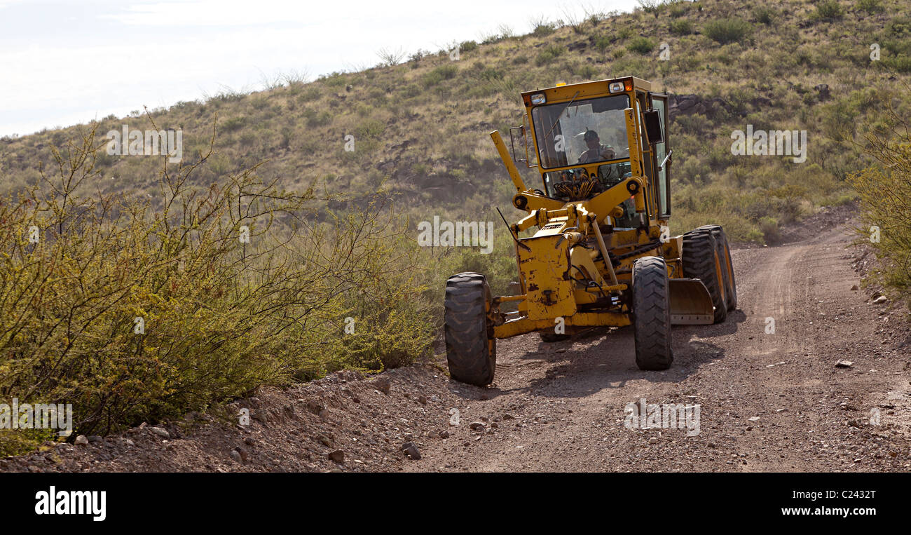 Grader working on dirt road Big Bend Ranch State Park Texas USA Stock ...