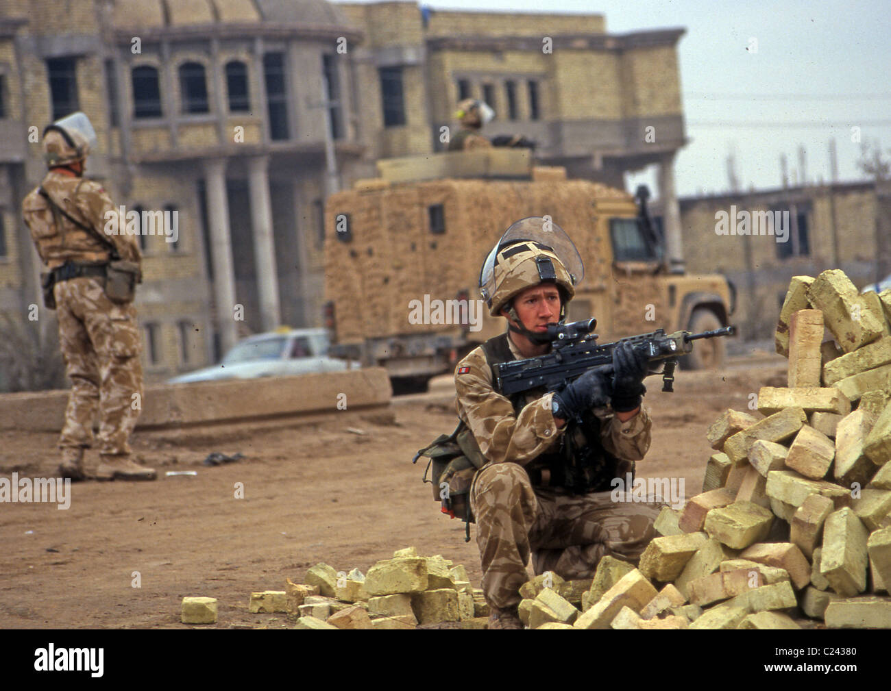 A joint patrol with the British army and the Iraq police force in Basra ...