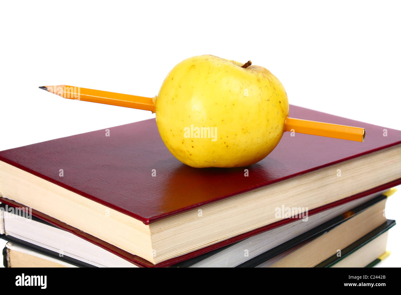 books are an apple and pencil isolated on white background Stock Photo ...