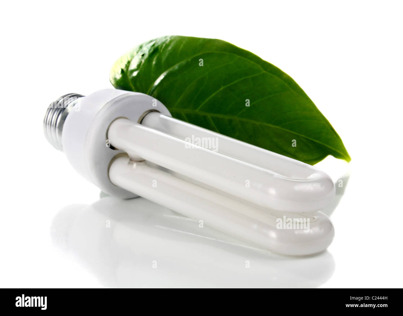 lightbulb and green leaf isolated on white background Stock Photo - Alamy