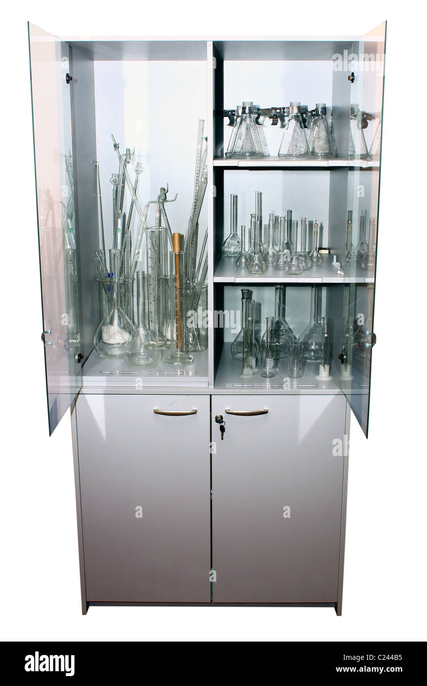 closet with a glass laboratory equipment Stock Photo - Alamy