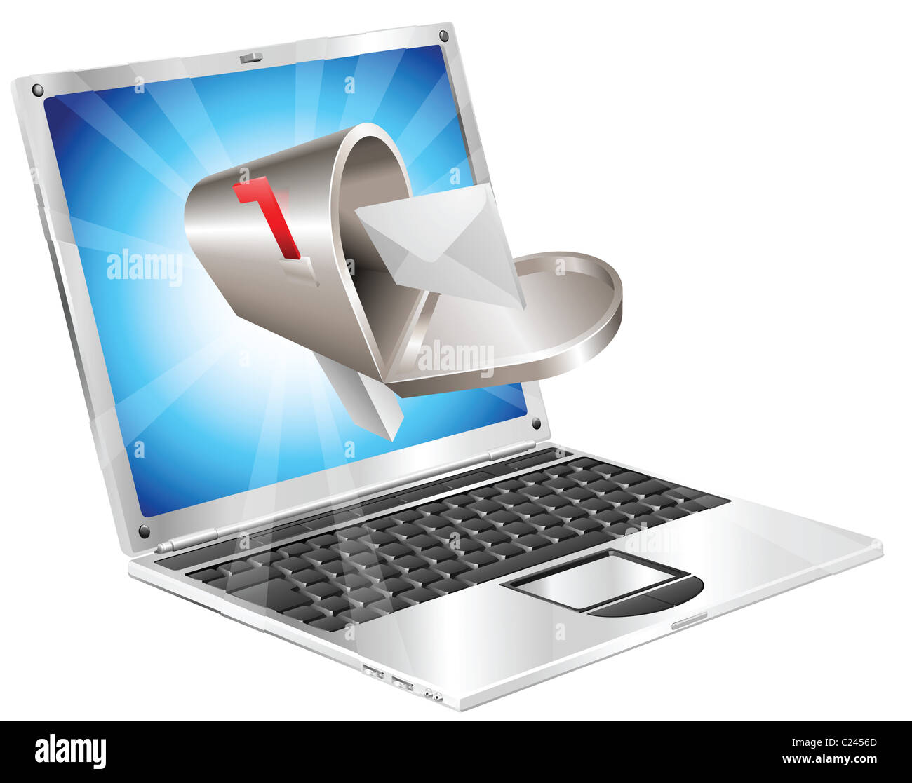 Letter and mailbox flying out of laptop screen concept illustration ...