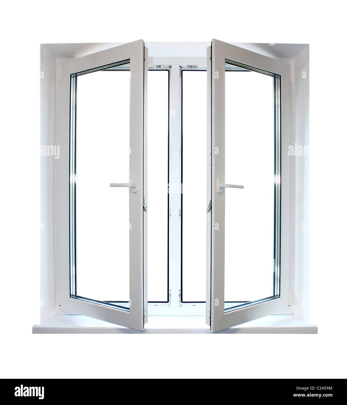 open plastic window isolated on white background Stock Photo - Alamy