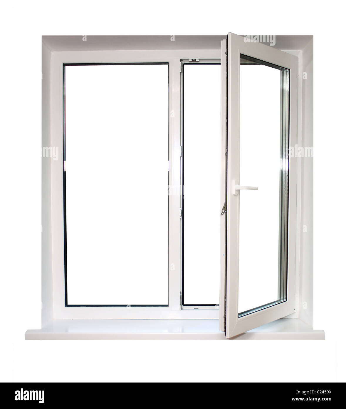 open plastic window isolated on white background Stock Photo - Alamy
