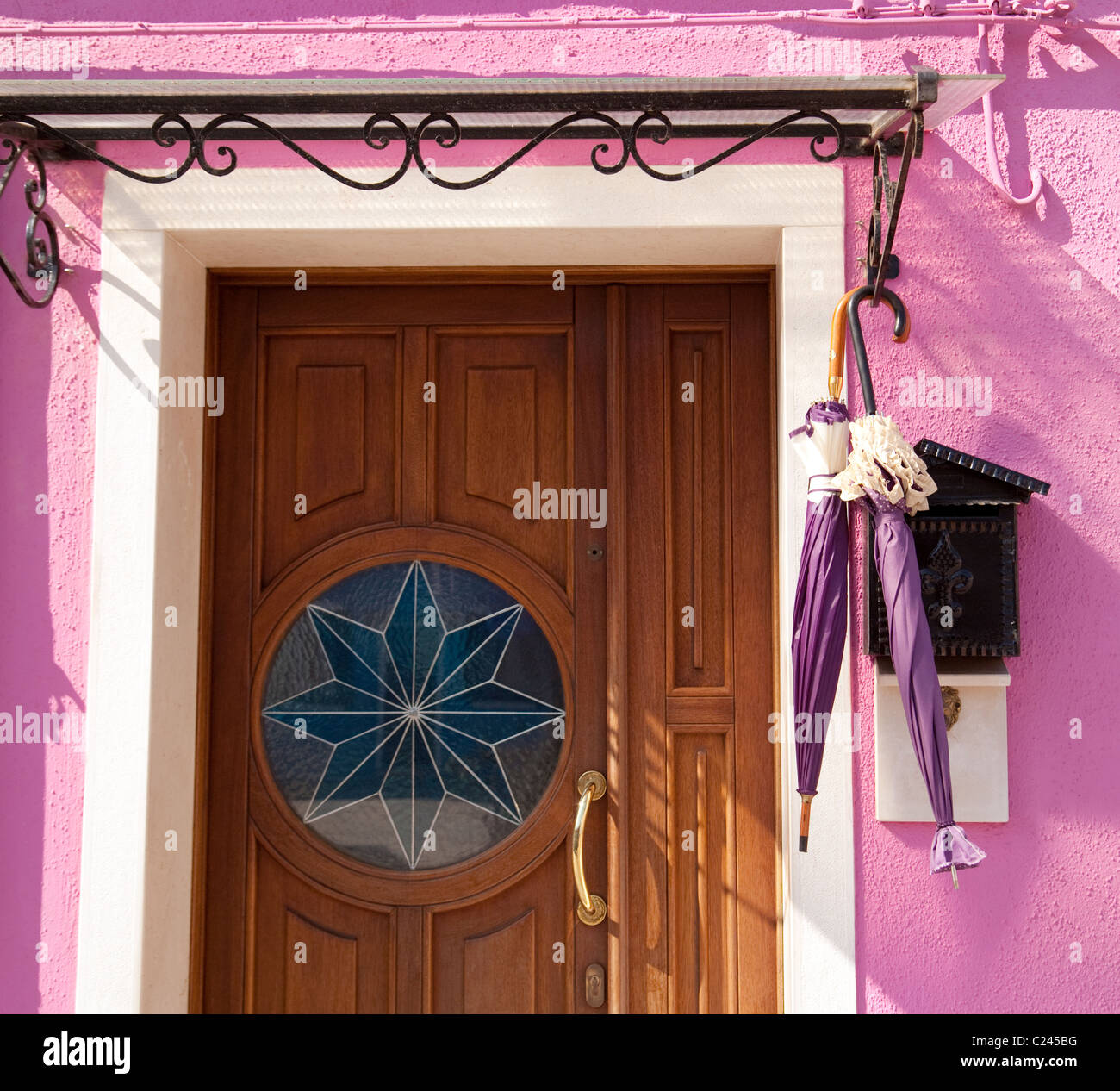 Front door, close up, colourful house, Burano village, Venice Italy ...