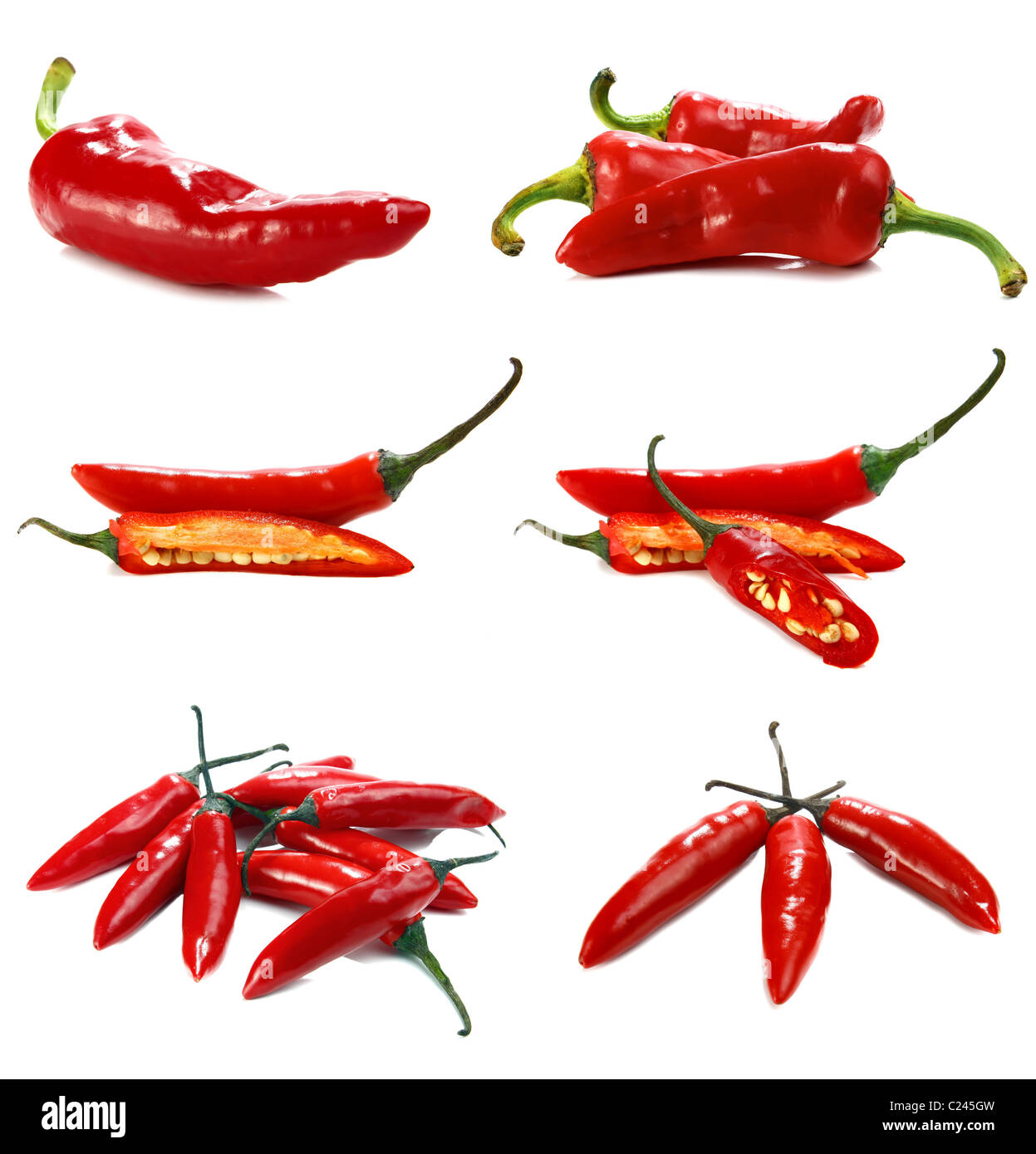 red hot chili peppers isolated on white background Stock Photo - Alamy