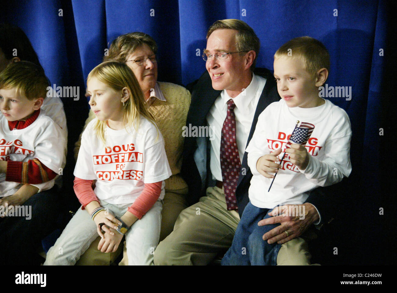 Doug Hoffman with his wife, Carol Torrance and grandchildren at a pre ...
