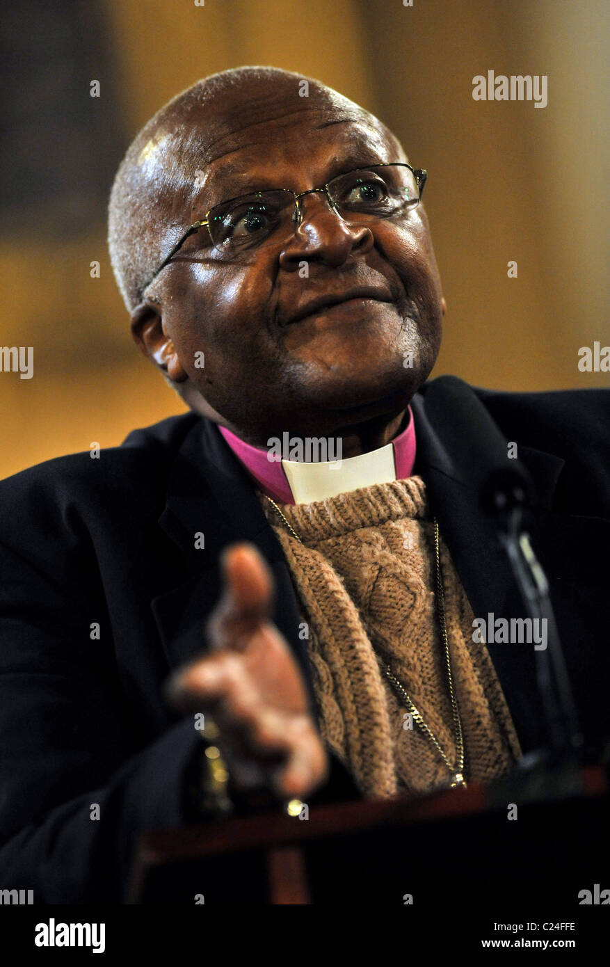 Archbishop Desmond Tutu gives an address at St. Alban's Church in ...